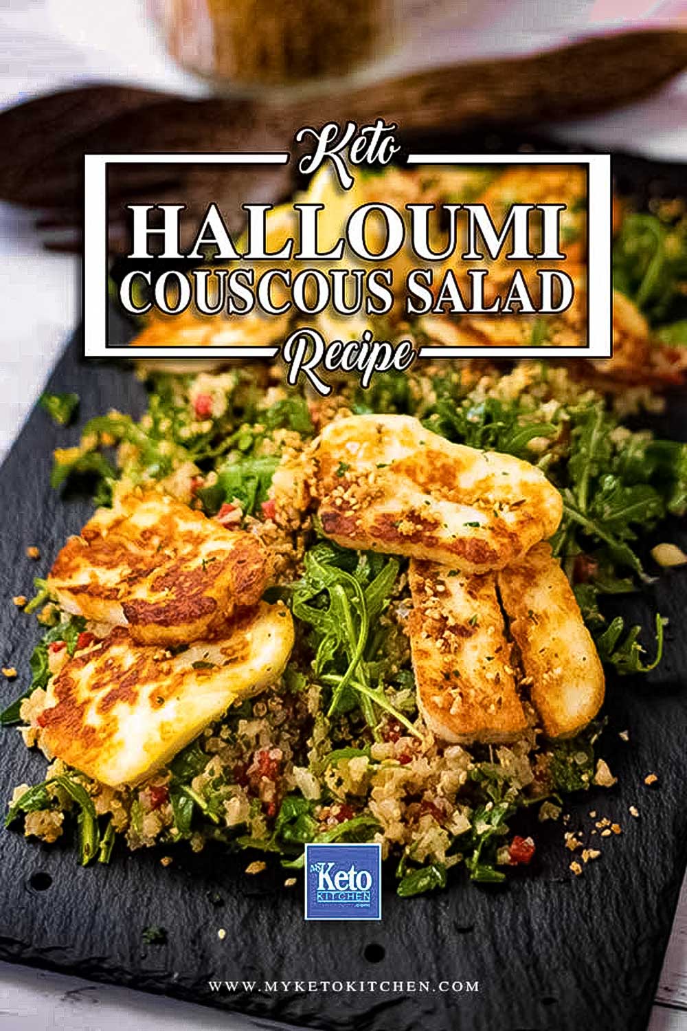 Easy Keto Halloumi Salad with Cauliflower Couscous
